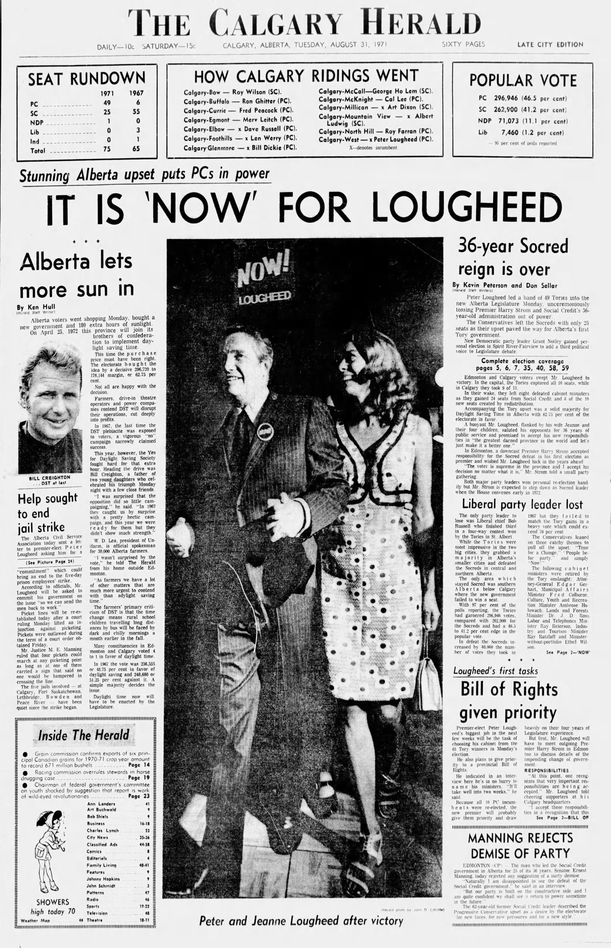 NOW! 50 years since historic 1971 election that launched Peter Lougheed ...